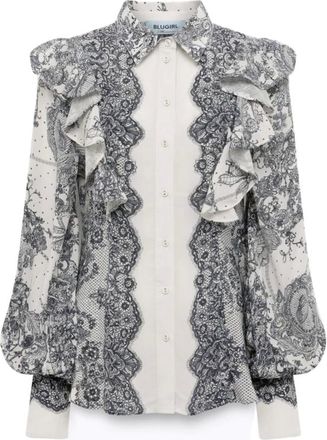 Blugirl Femme, Blouses et Chemises, Multicolore, Taille: 38 FR Chemise en viscose avec imprim&eacute; effet dentelle et volants
