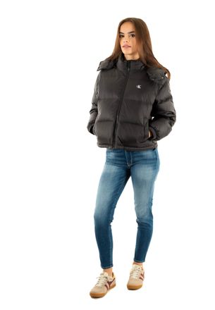 Calvin Klein Damen Pufferjacke Essential Midweight mit Kapuze, Schwarz (Black), 2XS