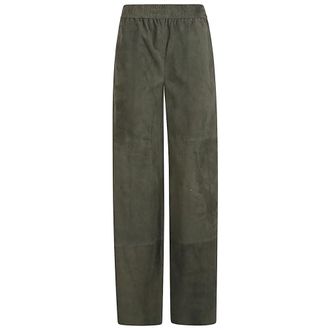 Via Masini 80 Lederhose Weites Bein Braun - - Trousers - Damen - Gr&uuml;n - M
