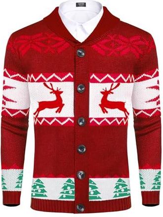Coofandy Pull de No&euml;l en tricot pour homme avec col ch&acirc;le norv&eacute;gien, a-rouge, XL