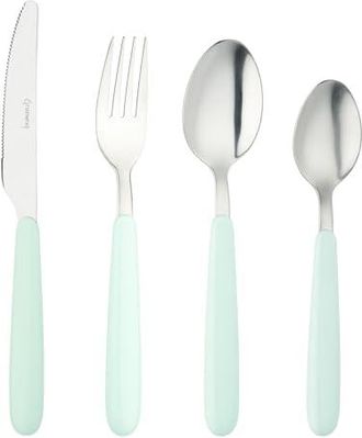 Grunwerg Bistro-Besteck, 16-teiliges Set, Edelstahl 18/0, abgerundeter Griff, blau