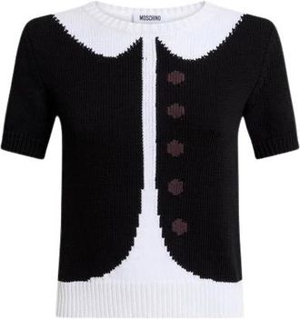Moschino Femme, Pulls, Noir, Taille: 42 FR Maille Intarsia en M&eacute;lange de Coton