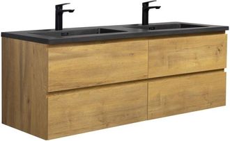 Badplaats Badezimmer Badm&ouml;bel-Set Angela 140 cm - Schwarzes Waschbecken