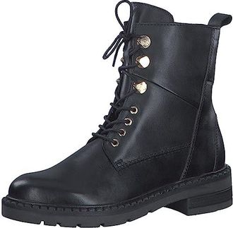 Marco Tozzi Bottines plates à lacets en cuir pour femme, Black Gold., 37 EU