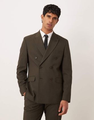 Asos Veste de costume standard &agrave; double boutonnage en tissu micro-textur&eacute; - Marron-Brown