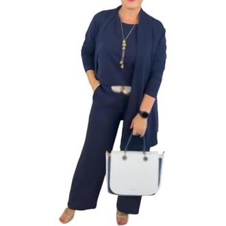 Generic &Eacute;l&eacute;gant cardigan long et haut et pantalon, ensemble 3 pi&egrave;ces, tenues de voyage 3 pi&egrave;ces pour femmes, bleu, 4XL