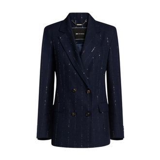 Kiton Femme, Vestes, Bleu, Taille: 36 FR Veste crois&eacute;e en lin et laine