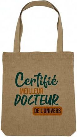 Fabulous Sac Shopping Tote Bag Aspect Lin - Certifi&eacute; meilleur Docteur de lunivers - Sac de Courses Toile Epaisse 360g Beige Naturel Cabas Port&eacute; Epaule Solide I