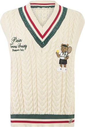 Philipp Plein Femme, Pulls, Beige, Taille: 38 FR V-Neck Gilet Tennis Club