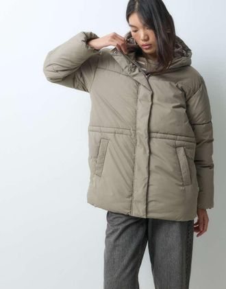 Jack & Jones doudoune mi-longue &agrave; capuche beige-Blanc
