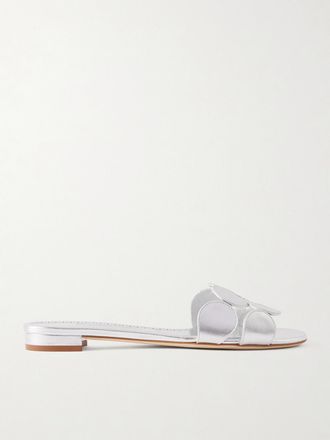 Manolo Blahnik Claquettes En Cuir M&eacute;tallis&eacute; &Agrave; D&eacute;coupes Haribalmu 10 - Argent&eacute;