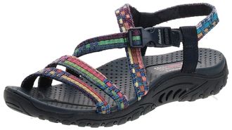Skechers Reggae Sew Me Boho Woven Strappy Slingback-Damensandalen, Marineblau, mehrfarbig, 37 EU