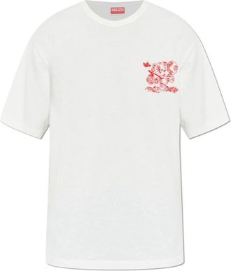 Kenzo Homme, Tops, Blanc, Taille: M T-shirt avec motif brod&eacute;