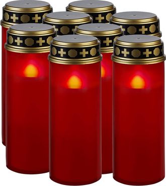 Pearl Grab LED-Kerzen: 8er-Set XL-LED-Grablichter, Lichtsensor, Batteriebetrieb, 21 cm, rot (Kerzen mit Dämmerungssensor, Trauerkerze LED, Elektrische)