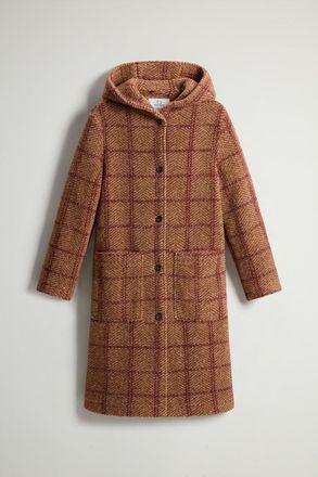 Woolrich Damen Langer Gentry Mantel mit Karomuster und Kapuze Braun Größe XXS