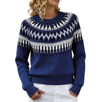 Generic Pull Femme Chic Hiver Chaud Col Rond Sweat Manche Longue Basique Pulls Tricot&eacute; Thermique &Eacute;pais Hiver Chaud Grandes Tailles Pullover Casual D&eacute;contract&eacute;