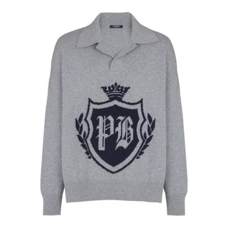 Balmain Polo-Pullover mit College-Emblem aus Bio-Kaschmir - - Knitwear - Herren - Grau - L