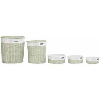 DKD Home Decor Beschichtungskorb Set 5 Polyester Weiden 51x37x56 Gr&uuml;ner Polyester Weidenmaterial Mehrfarbige Farbfamilienk&ouml;rbe und Kisten Details