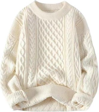 Generic Pull dautomne surdimensionn&eacute; en tricot torsad&eacute; &agrave; manches longues et col rond pour femme, chaud et d&eacute;contract&eacute;, pull dhiver unisexe en tricot torsad&eacute;, 