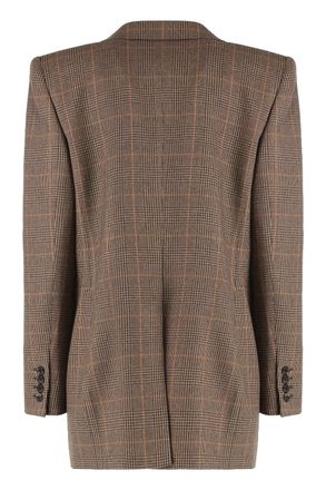 Saint Laurent Womens Prince Of Wales Wool Jacket Brown Blazers
