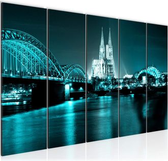 Runa Art Wandbild XXL Köln Wohnzimmer Schlafzimmer 200 x 80 cm Türkis 5 Teilig - Made in Germany - 602655b