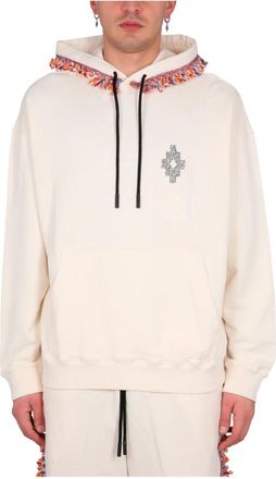Marcelo Burlon Homme, Sweatshirts et sweats &agrave; capuche, Beige, Taille: S Fringes Comfort Sweat &agrave; capuche