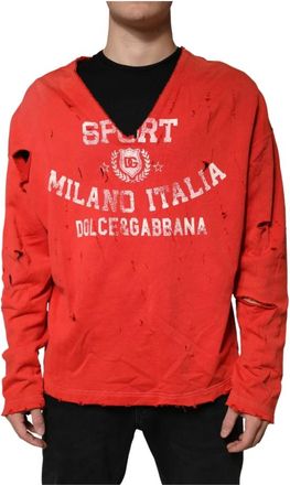 Dolce & Gabbana Homme, Sweatshirts et sweats &agrave; capuche, Rouge, Taille: 2XL V-Neck SweaT-shirt