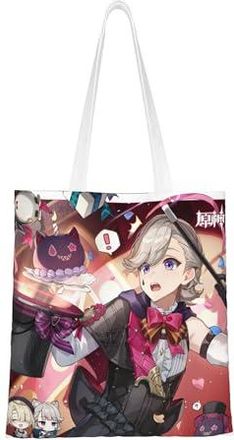 Generic 40.6 X 38.0 cm Canvas Totes Hand Shopping Bag With All Roles Print Genshin Impression For Daily Impact Shopping Shoulder Bag