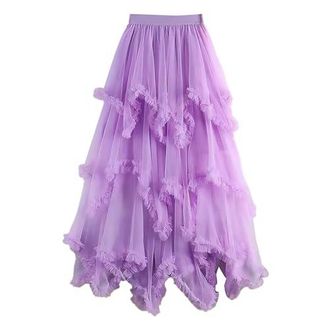 Generic Jupe en tulle multicouche pour femme - Jupe longue en tulle - Jupe de plage pour femme, violet, Taille unique