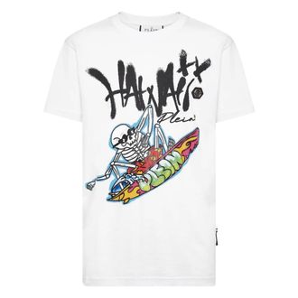 Philipp Plein Homme, Tops, Blanc, Taille: 4XL T-Shirt Col Rond SS Hawaii