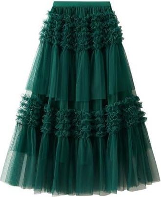 Generic Jupe Tulle Femme Tutu Jupe Jupes Femme Printemps 2025 Style F&eacute;e - Longue R&eacute;tro en Dentelle Superpos&eacute;e avec Grand Volume pour Look Romantique