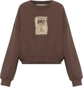 Palm Angels SweaT-shirt en coton avec imprim&eacute; - Femme - Sweatshirts et sweats &agrave; capuche - Brun - Taille: 38 FR
