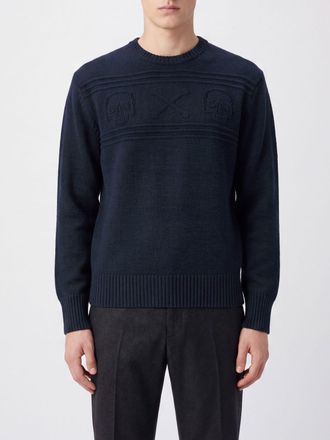 Alexander McQueen McQueen Pull en laine &agrave; col rond avec motif t&ecirc;te de mort en jacquard all-over