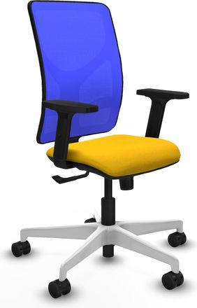 Piqueras y Crespo Schreibtischstuhl f&uuml;r Telearbeit, mit 2D-Armlehnen, h&ouml;henverstellbare Lendenwirbelst&uuml;tze, ausgestattet mit 3 Positionen und Schneideschaum, Blau/Gelb