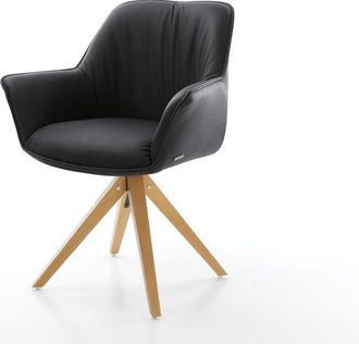 DELIFE Esszimmerstuhl Keila-Flex mit Armlehnen Echt-Leder Schwarz Holzgestell kantig Natur, Esszimmerst&uuml;hle