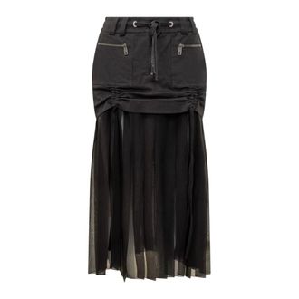 Dolce & Gabbana Femme, Jupes, Noir, Taille: 38 FR Jupe Pliss&eacute;e avec Cordon de Serrage &agrave; la Taille