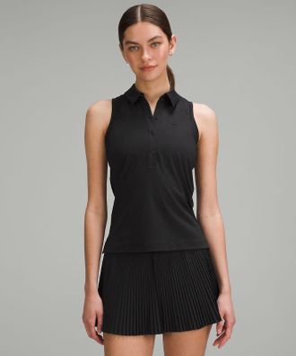 lululemon Quick Dry Ärmelloses Poloshirt Mit geradem Saum für Frauen - Größe 10 in Black
