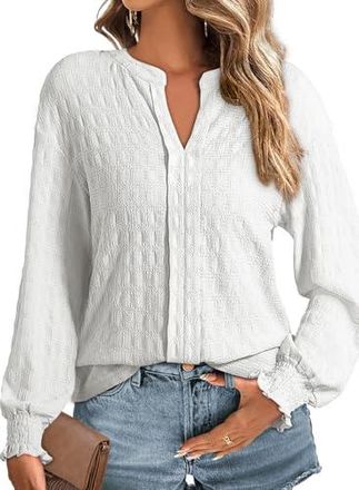 Dokotoo Chemisier Femme Chic et Élégant Automne Haut T-Shirts à Manches Longues Chemise Col V Chemisiers et Blouses pour Femmes Pull Vetement Lâches Hauts Tun