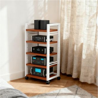 Generic HiFi-Rack, AV-Medienst&auml;nder Mit Rollen, 5-stufiger Audio-Video-Regal Verst&auml;rker Rack, Holz-Stereoschrank, Verstellbare Regale, CD-Player-St&auml;nder F&uuml;r H