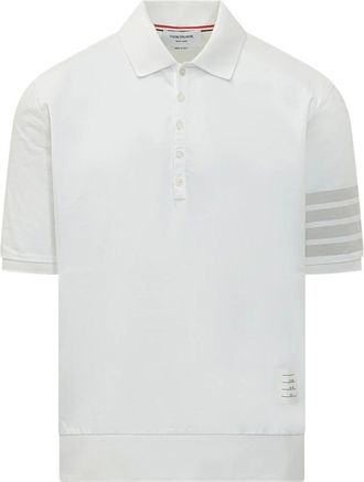 Thom Browne Homme, Tops, Blanc, Taille: 3XL Polo &agrave; Manches Courtes en Jersey Surteint Garment avec 4 Barres