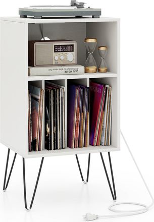 Giantex 3-stufiger Plattenspielerst&auml;nder mit Ladestation, Schallplattentisch mit Regal und 4 abgetrennten F&auml;chern, CD-Ausstellungsregal f&uuml;r Wohnzimmer, Schlaf