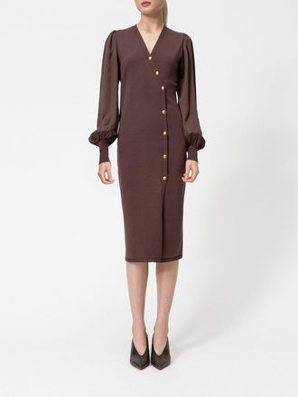 Twinset Robe fourreau midi en m&eacute;lange de viscose avec col en V et manches longues