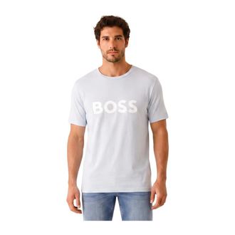 HUGO BOSS Homme, Tops, Bleu, Taille: 2XL T-shirt en jersey de coton avec imprim&eacute; logo