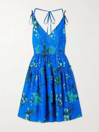 Erdem Mini-robe En Coton Et Lin Mélangés À Imprimé Fleuri - Bleu