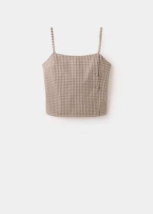 Mango Top boutons &agrave; carreaux vichy marron - Femme - XXS - MANGO