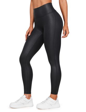 CRZ YOGA Damen Butterluxe Faux Leder Leggings Lederoptik High Waist Sporthose Kunstleder Stretch Workout Sportleggins - 71cm Schwarzer Klassiker 42
