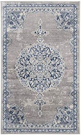 Safavieh Traditionell Teppich f&uuml;r Wohnzimmer, Esszimmer, Schlafzimmer - Brentwood Collection, Kurzer Flor, Hellgrau und Blau, 91 X 152 cm