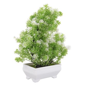 FOMIYES K&uuml;nstliche Bonsai Topfpflanze aus Kunststoff Realistische Kleiner Dekoration f&uuml;r Innenr&auml;ume Gr&uuml;n Wei&szlig; Pflegefreie Wohn und B&uuml;rodeko