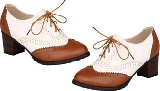 BESTONZON Chaussures &agrave; Lacets pour Femmes Toutes Saisons Talons Compens&eacute;s Stables D&eacute;collet&eacute; Profond Couleur Marron Taille 36 Chaussures R&eacute;sistantes et &Eacute;l&eacute;gantes