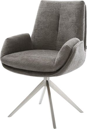 DELIFE Esszimmerstuhl Clea-Flex Kreuzgestell breit Edelstahl Boucl&eacute; Soft Schlamm 360&deg; drehbar Wippfunktion